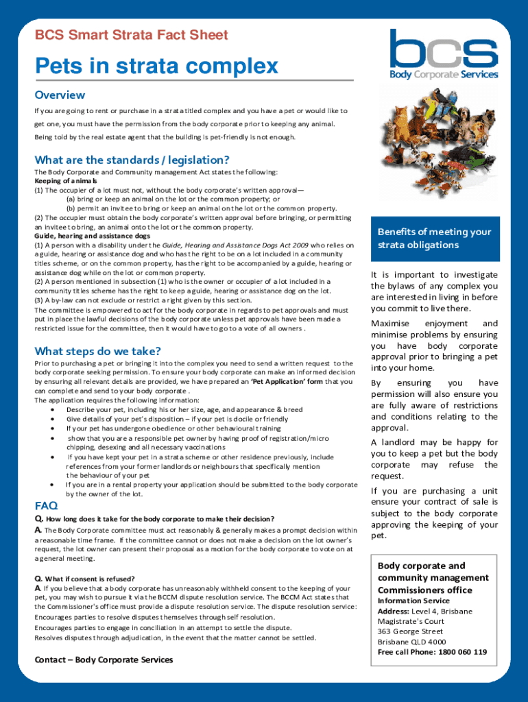 Fillable Online BCS Smart Strata Fact Sheet Pets in strata complex Fax ...