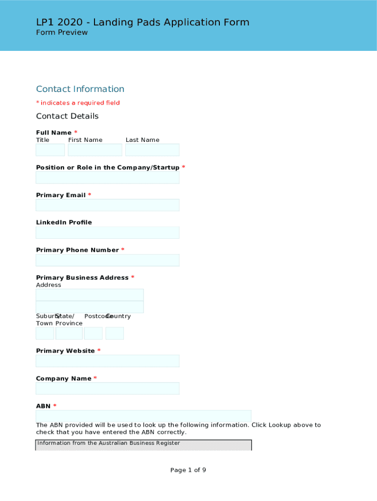 Fillable Online LP 2021 - Landing Pads Application Form - SmartyGrants ...