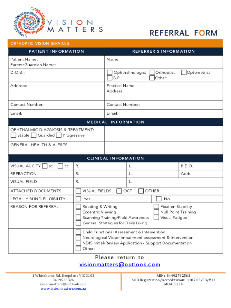 Fillable Online Vision Matters - Referral form (2-SIDE) 2021.docx Fax ...