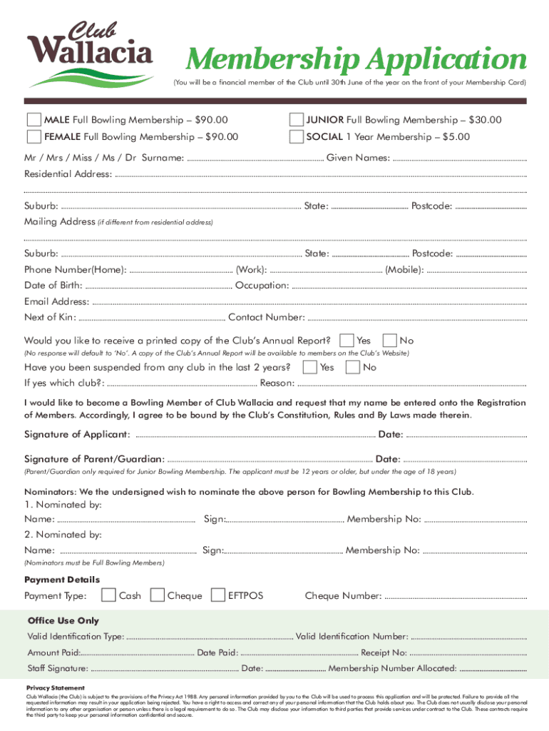 Fillable Online 17+ Sample Club Application Templates - PDF, DOCFree ...