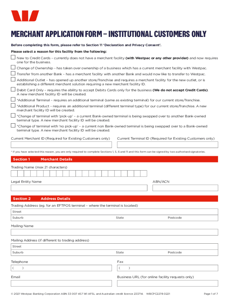 Fillable Online Merchant Application Form Institutional Customers Only ...