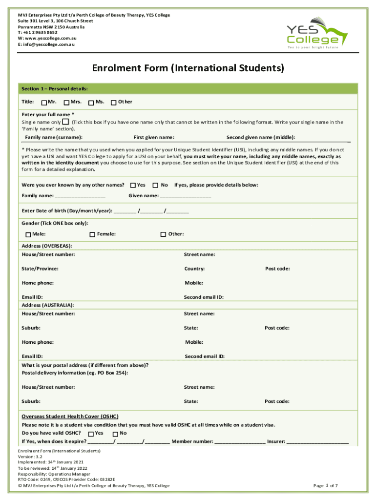 Fillable Online SMD Enrolment Form (International Students) v3.2.docx ...