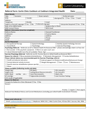 Fillable Online Referral Form: Curtin Clinic Cockburn at Cockburn ... Fax Email Print - pdfFiller