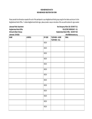 Fillable Online Register a WatchNational Neighborhood WatchNational ...