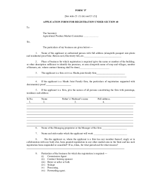 Fillable Online FORM 'F ' See rules 21 (1) (iii) and 21 (3) APPLICATION ...
