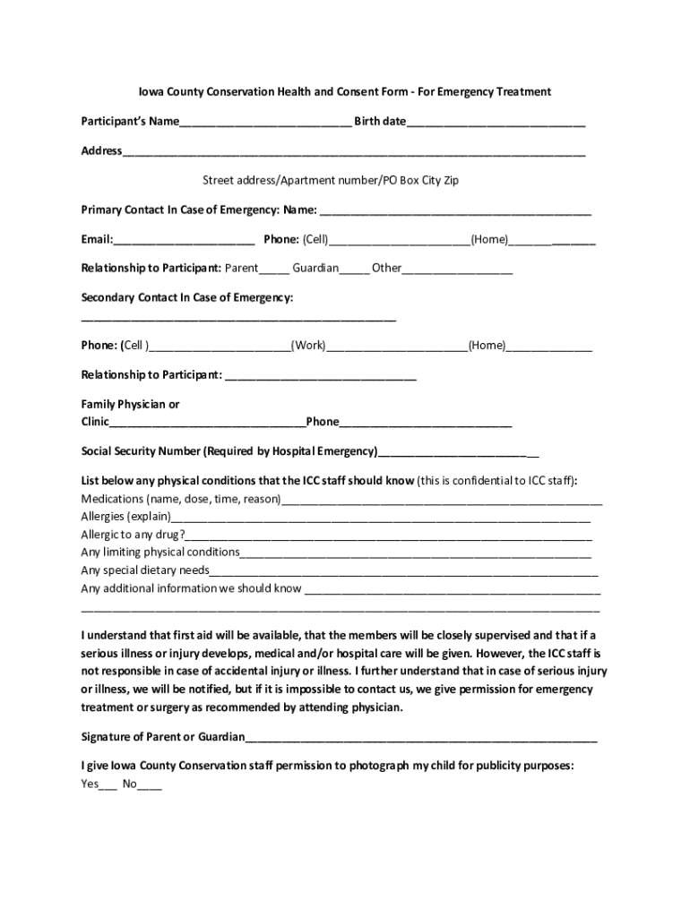 Fillable Online Emergency Medical Treatment Authorization - Iowa CCR&R ...