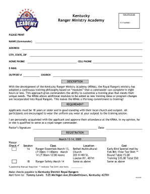 Fillable Online Kentucky Ranger Ministry Academy Ranger ... - ky Royal ...