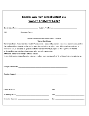 Fillable Online Parental/student waivers are allowed under the ...