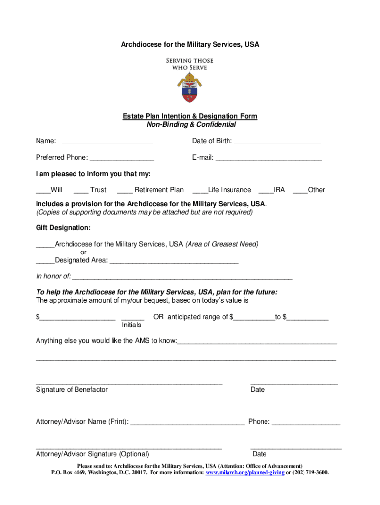 Fillable Online files milarch Estate Plan Intention & Designation Form ...