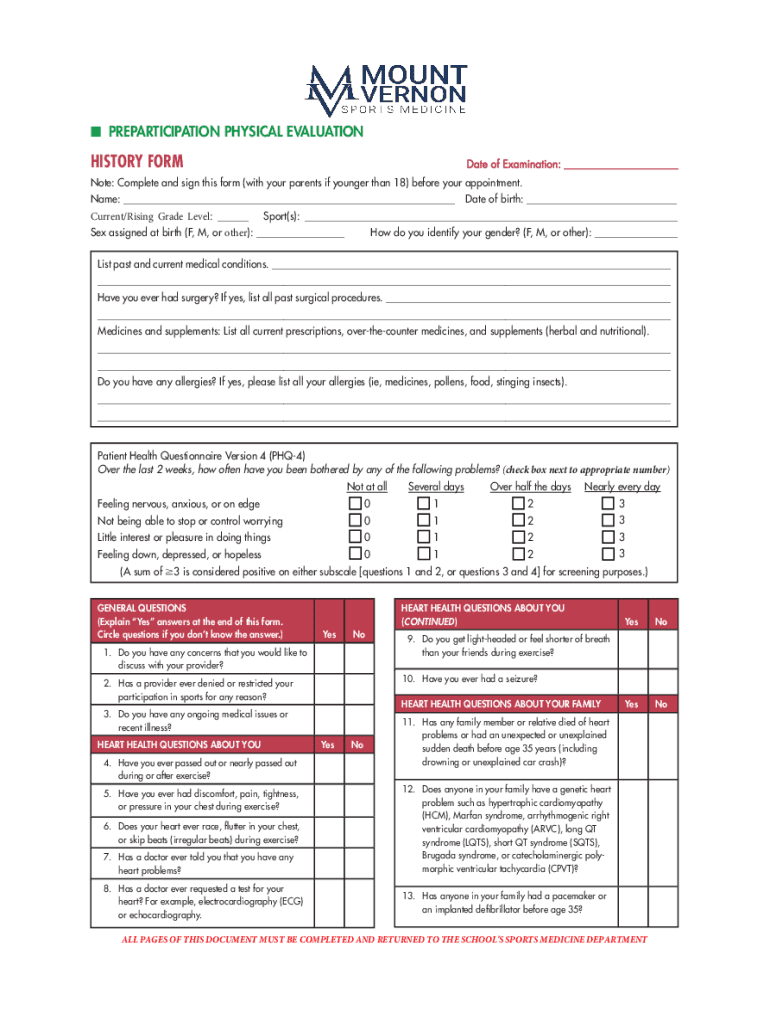 Ghs Sports Physical Form Printable - Fill Online, Printable, Fillable, Blank | pdfFiller