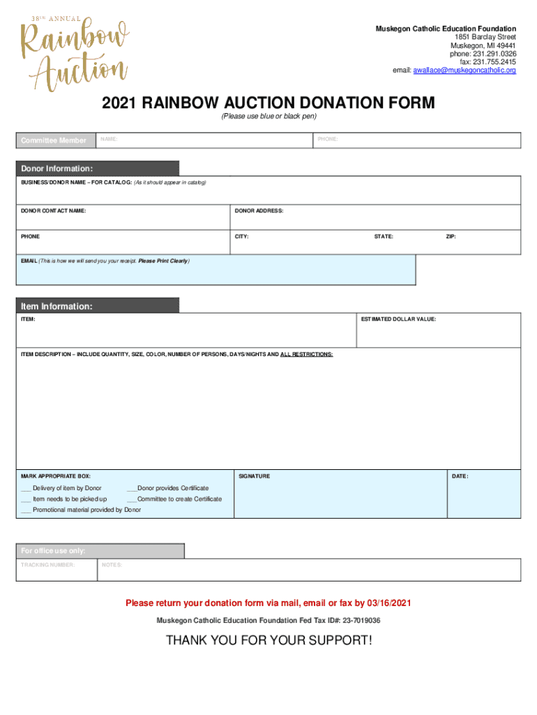 Fillable Online th Rainbow Auction are designed to help you meet your ...