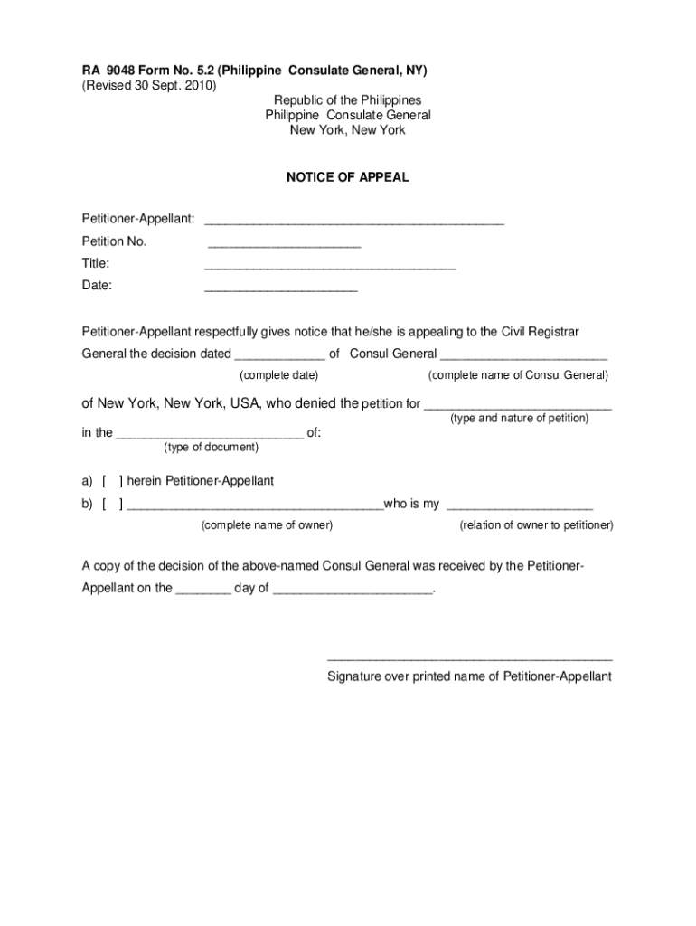 Fillable Online RA 9048 Form No. 5.2 Fax Email Print - pdfFiller