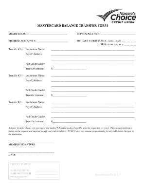 Fillable Online MASTERCARD BALANCE TRANSFER FORM - Niagara's Choice Fax ...