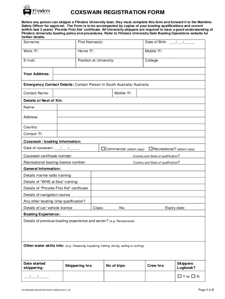 Fillable Online Coxswain safety induction form - Flinders University Staff Fax Email Print ...
