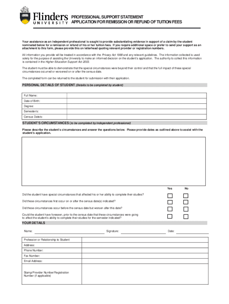 Fillable Online Professional Statement Form - Flinders University Fax Email Print - pdfFiller