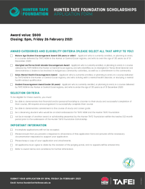 Fillable Online HUNTER TAFE FOUNDATION SCHOLARSHIPS APPLICATION FORM ...