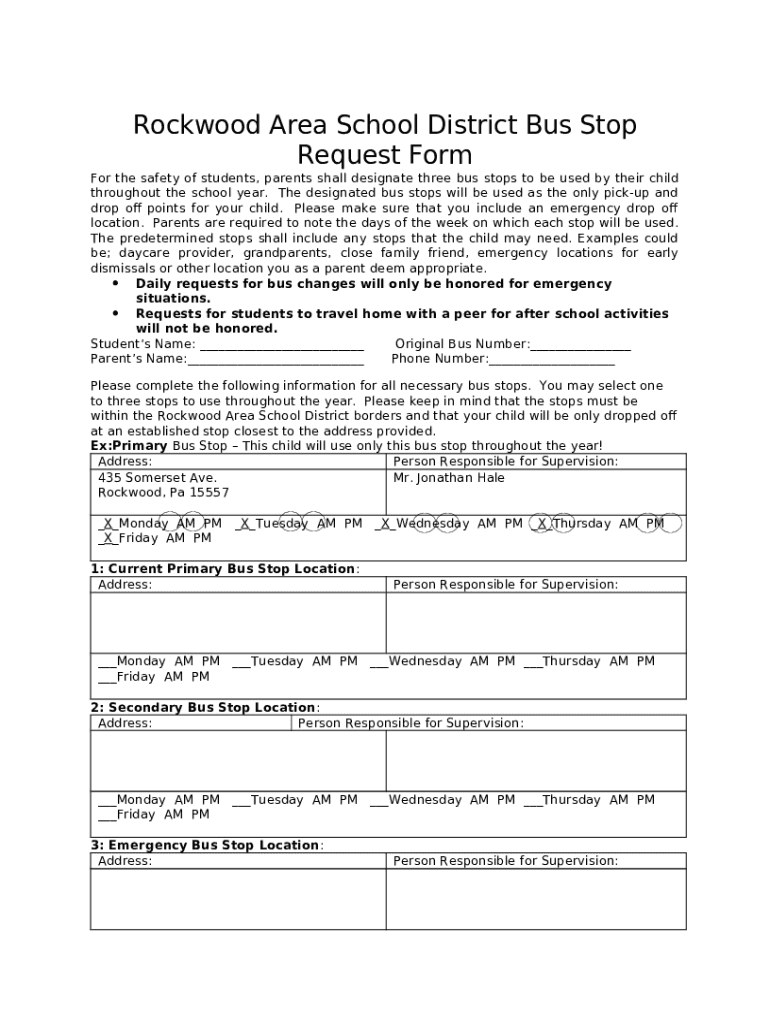 RE: Bus Stop Request - Rockwood Area School District Doc Template ...