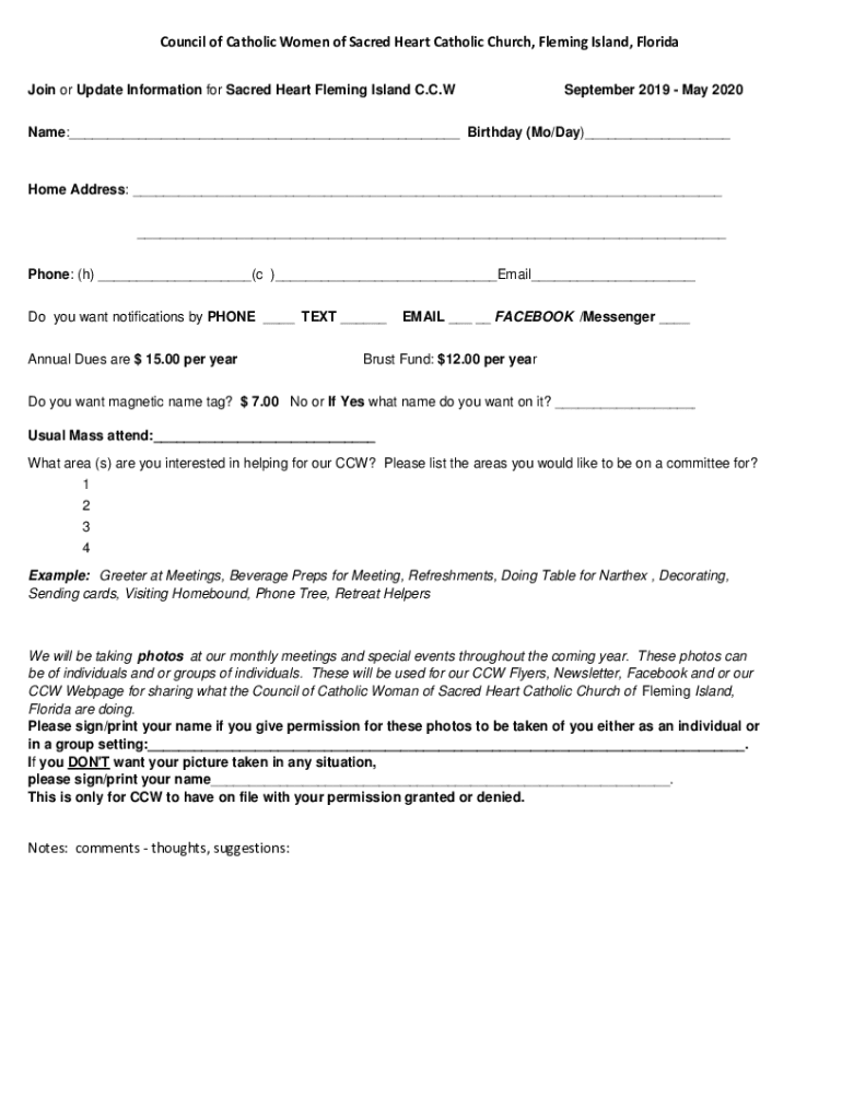 Fillable Online information and permission for CCW members 2019 2020 ...