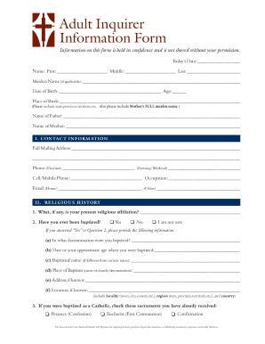 Fillable Online RCIA ADULT INQUIRER INFORMATION FORM Fax Email Print ...