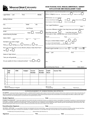 Fillable Online High School Dual Enrollment/Dual Credit Application and Enrollment Form. Dual ...