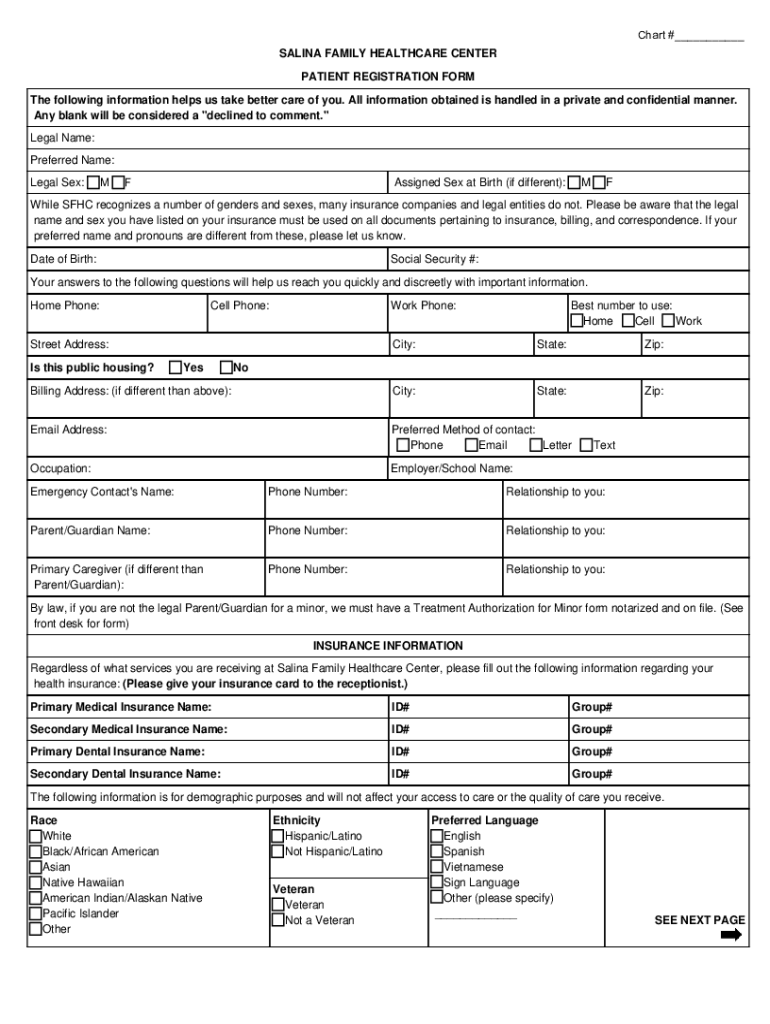 Fillable Online SALINA FAMILY HEALTHCARE CENTER PATIENT REGISTRATION FORM Any ... Fax Email ...