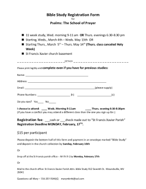 Fillable Online Bible Study Registration Form - sfxmoundsville.org Fax ...