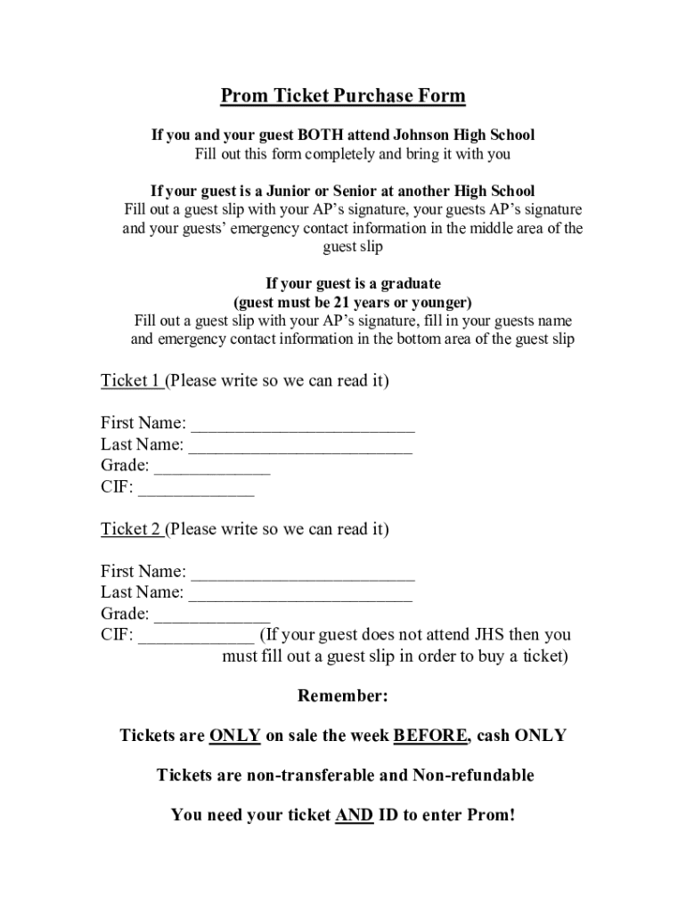 Fillable Online Prom Ticket Purchase Form.doc Fax Email Print - pdfFiller