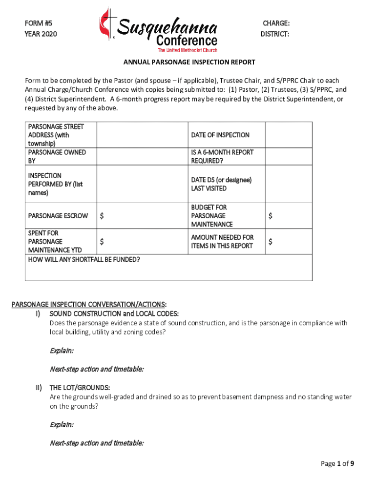 Fillable Online ANNUAL PARSONAGE INSPECTION REPORT - susumc.org Fax ...