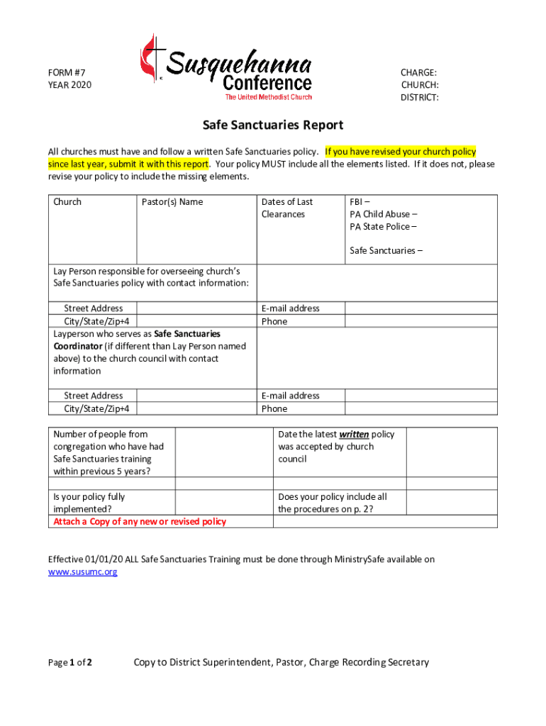 Fillable Online Safe Sanctuaries Report - susumc.org Fax Email Print - pdfFiller