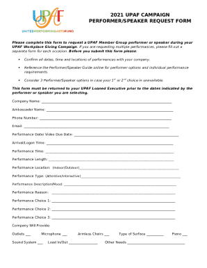 UPAF Perance/Speaker REQUEST Doc Template | pdfFiller