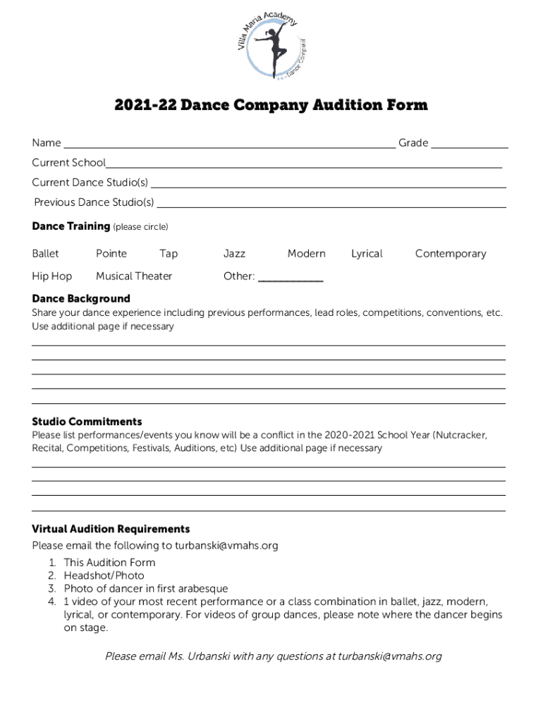 Fillable Online Dance Audition Application Form - Belhaven University ...