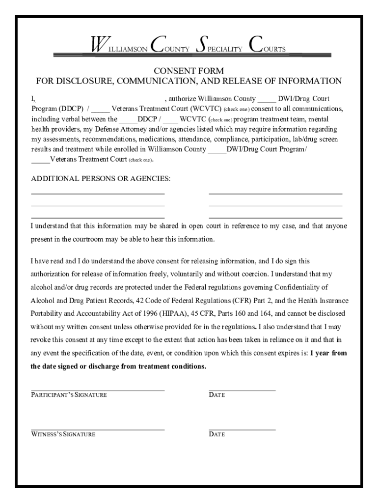 Fillable Online Consent Form for Disclosure, Communication, and Release ...