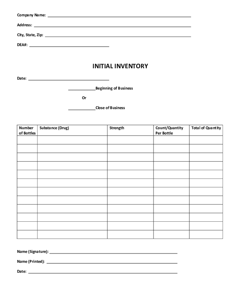 Fillable Online DEA Initial Inventory Sheet Template Revised 061919 Fax ...