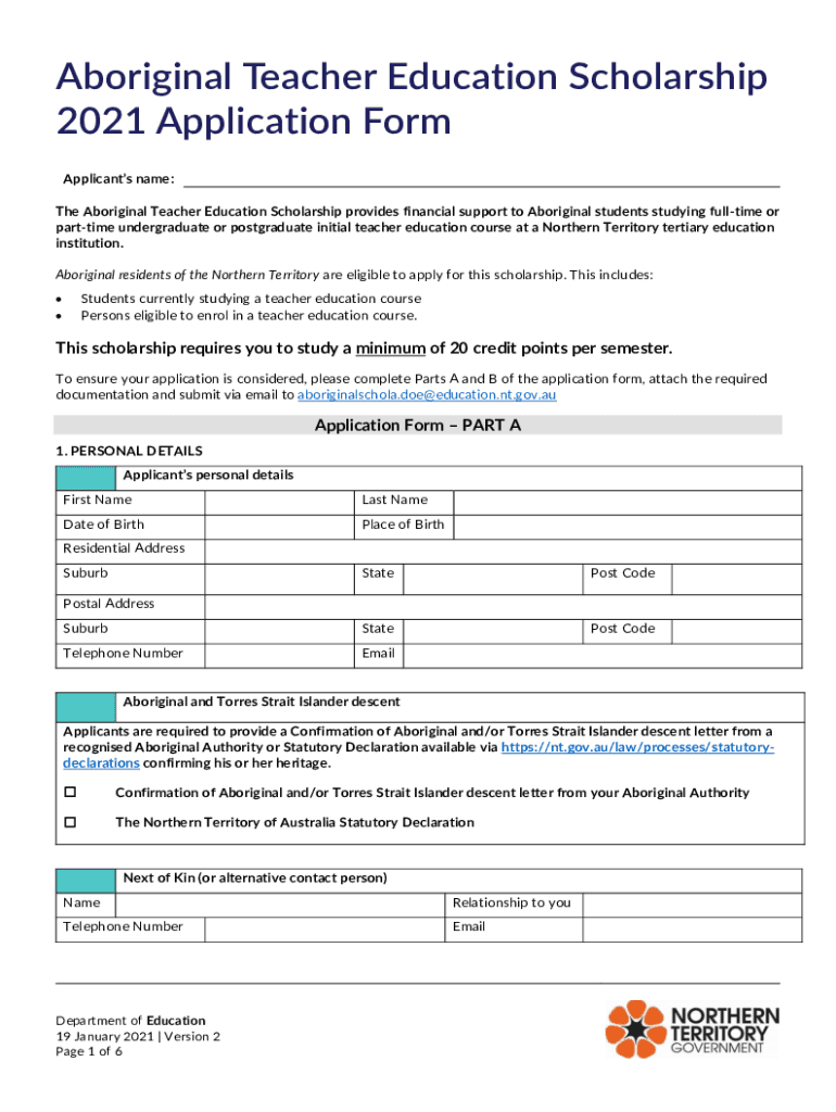 Fillable Online Aboriginal Teacher Education Scholarship 2021 ...