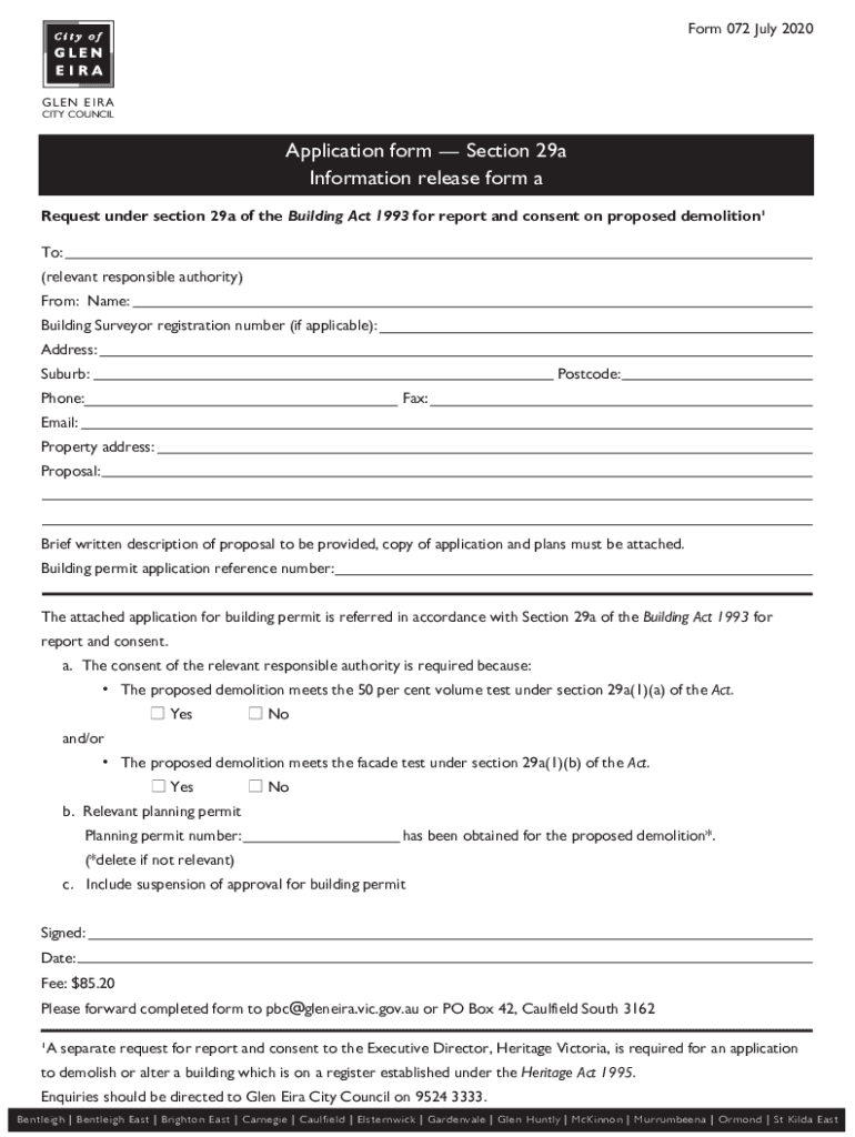 Fillable Online Application form Section 29a Information release form a ...