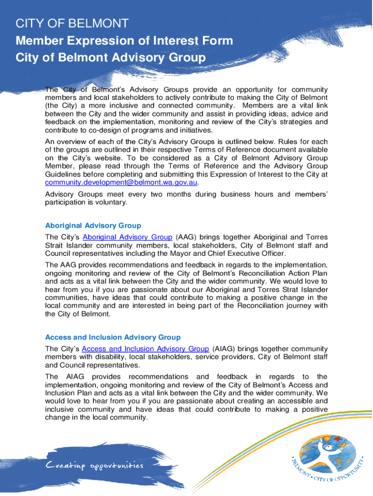 Fillable Online Member Expression of Interest Form City of Belmont ...