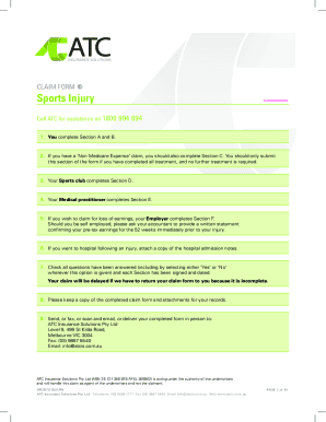 Fillable Online ATC Sports Injury Claim Form V1 Writeable Fax Email ...