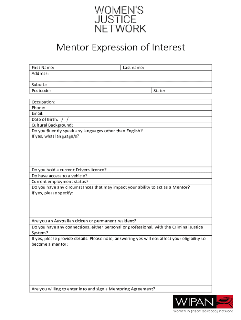 Fillable Online Mentor Expression of Interest Fax Email Print - pdfFiller