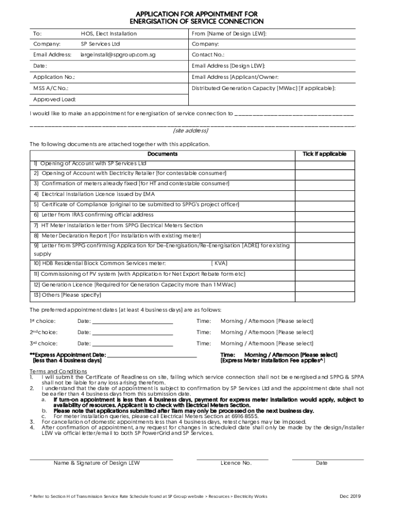 Fillable Online Form Application for Appointment for Energisation of ...