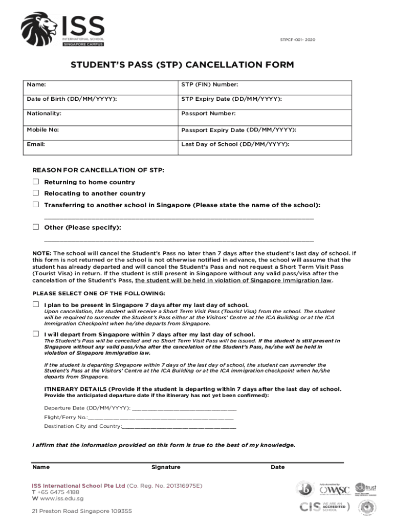 Fillable Online STUDENTS PASS (STP) CANCELLATION FORM Fax Email Print ...