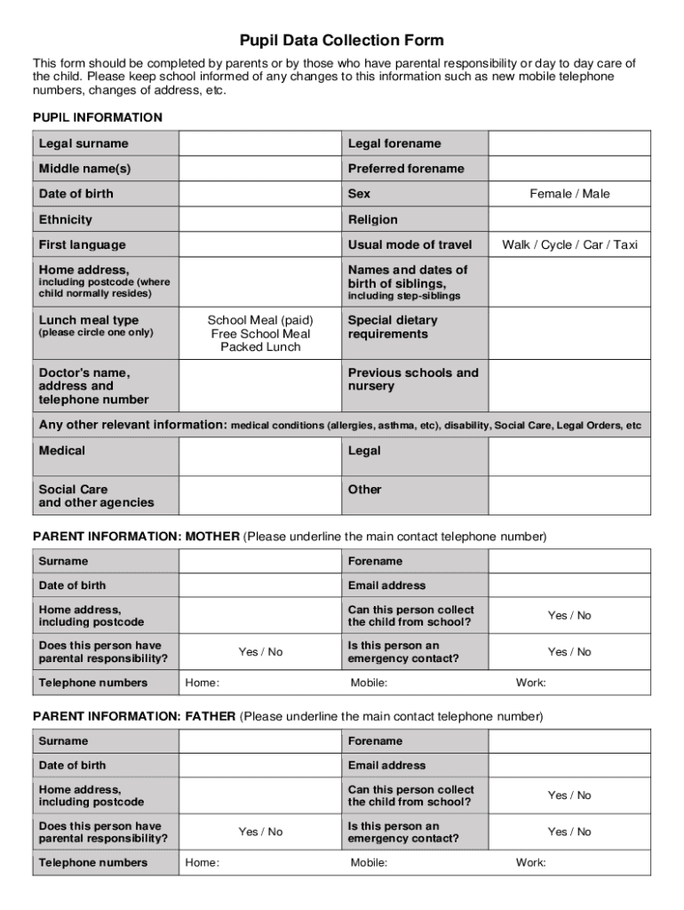 Fillable Online Online Pupil Data Collection Form Fax Email Print ...