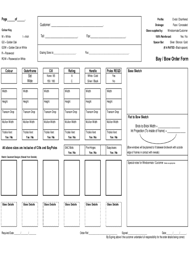 Fillable Online Bay / Bow Order Form - Windoormate Fax Email Print ...
