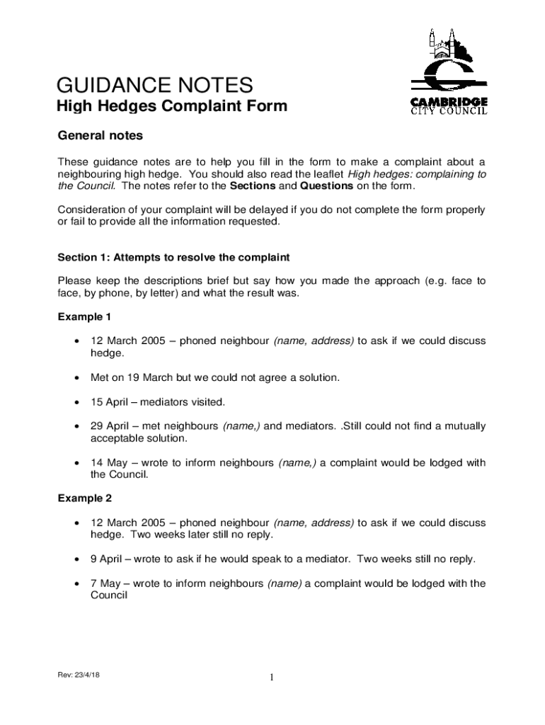 Fillable Online Complaint form: high hedges - Isle of Man Government Fax Email Print - pdfFiller