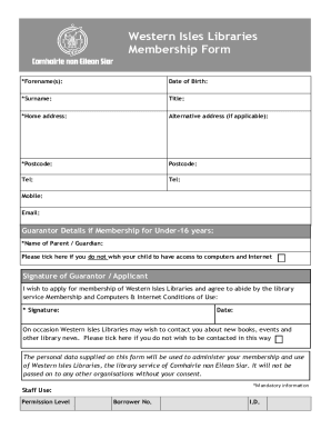 Fillable Online cne-siar gov Western Isles Libraries Membership Form Fax Email Print - pdfFiller