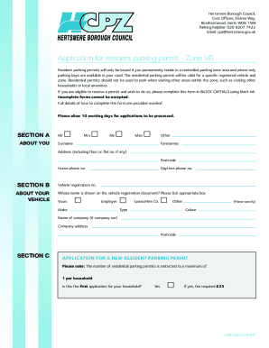 Fillable Online CBZ Zone VB Permit application form. CBZ Zone VB Permit ...