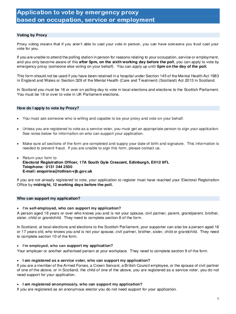 Fillable Online Proxy Emergency Employment or Service English Fax Email Print - pdfFiller