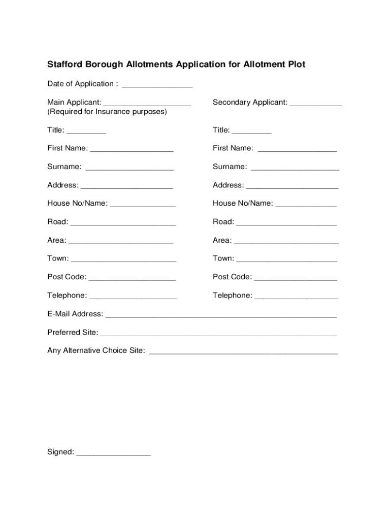 Fillable Online Allotment Application Form - Stafford Borough Council ...