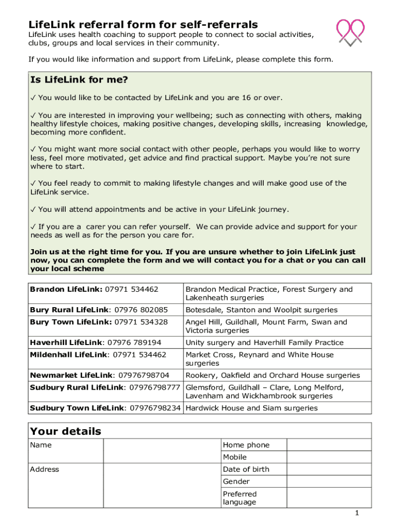 Fillable Online Lifelink referral form for clinicians. services and ...