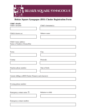 Fillable Online Belsize Square Synagogue (BSS) Cheder Registration Form ...