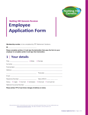 Fillable Online Notting Hill Genesis Pension Employee Application Form ...